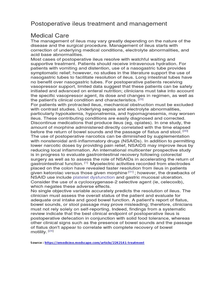 Postoperative Ileus Treatment and Management | PDF | Nonsteroidal Anti ...