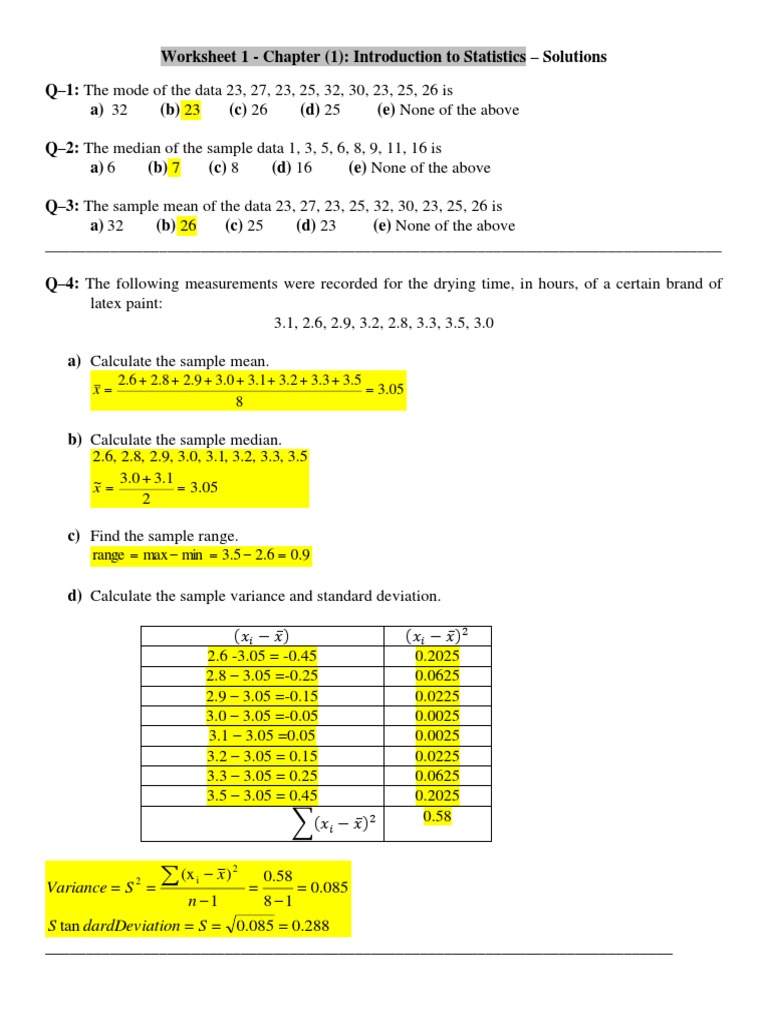 Worksheet1 Ch1 Statistics | PDF | Mode (Statistics) | Mean