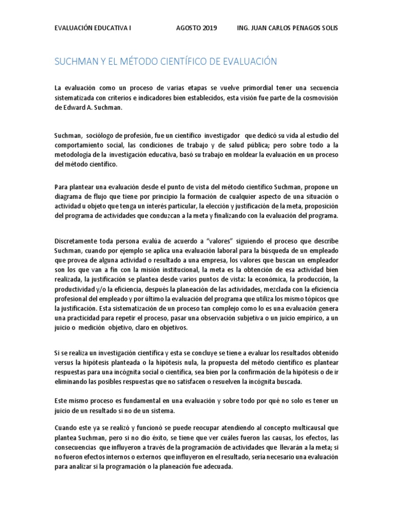 El método científico de evaluación educativa según Edward A. Suchman ...