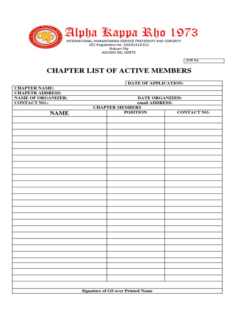 Alpha Kappa Rho 1973: Chapter List of Active Members | PDF