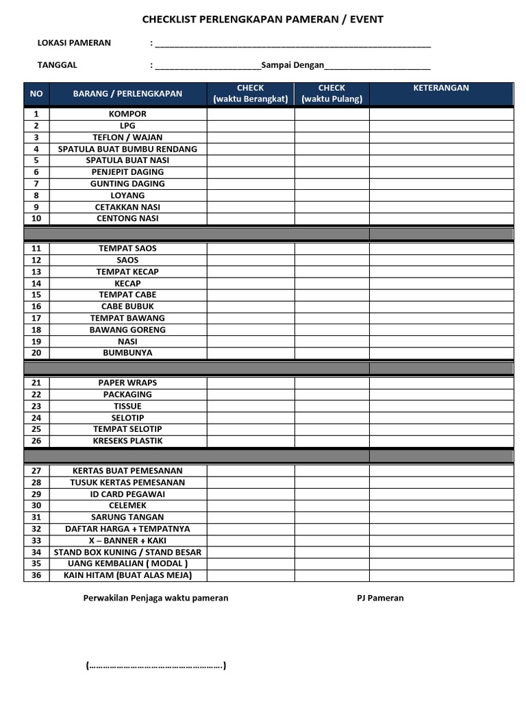 Checklist Perlengkapan Pameran Event | PDF