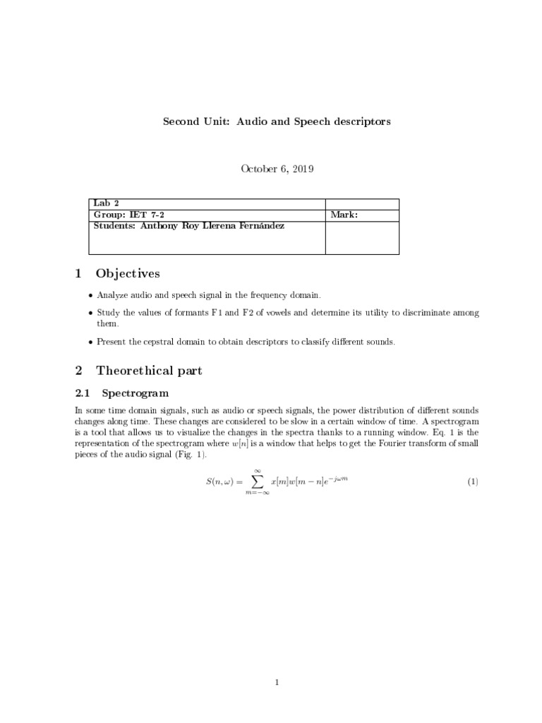 Lab2 Cepstrales Sin Cepstrales | PDF | Algorithms | Signal Processing
