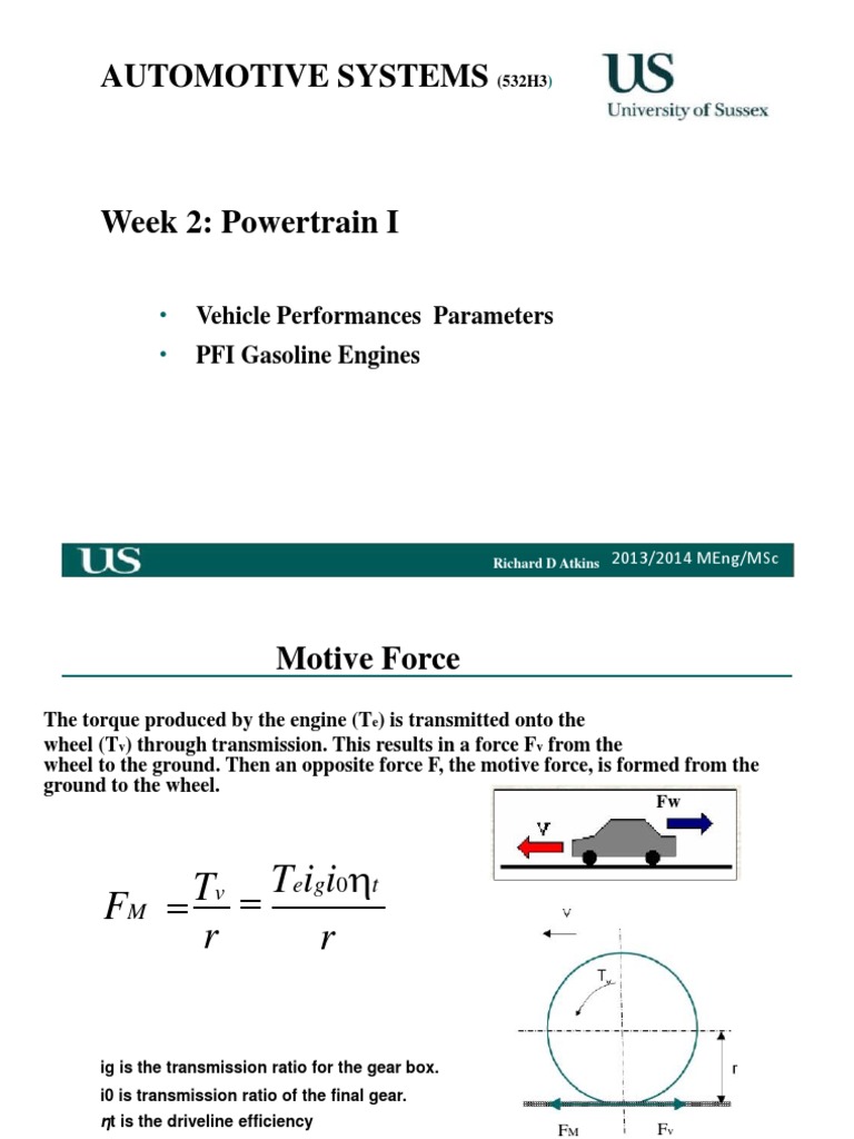 Automotive Systems: Vehicle Performances Parameters PFI Gasoline ...