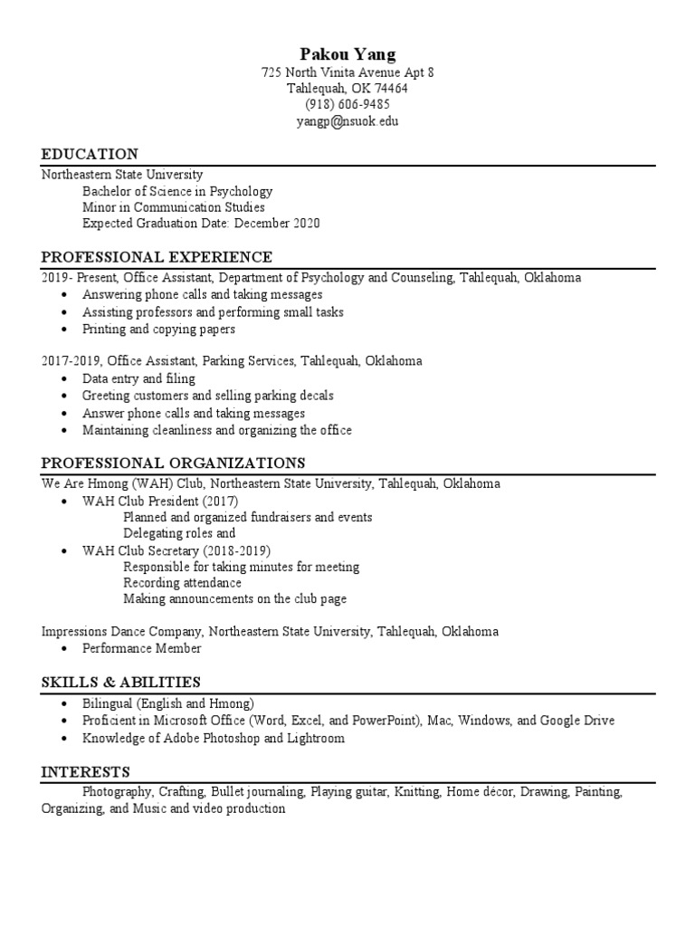 Resume of Pakou Yang | PDF