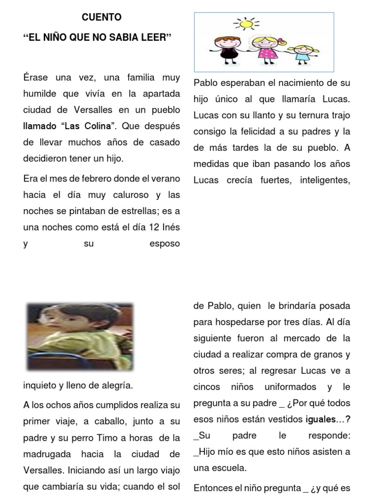 Cuento El Nino Que No Sabia Leer Pdf