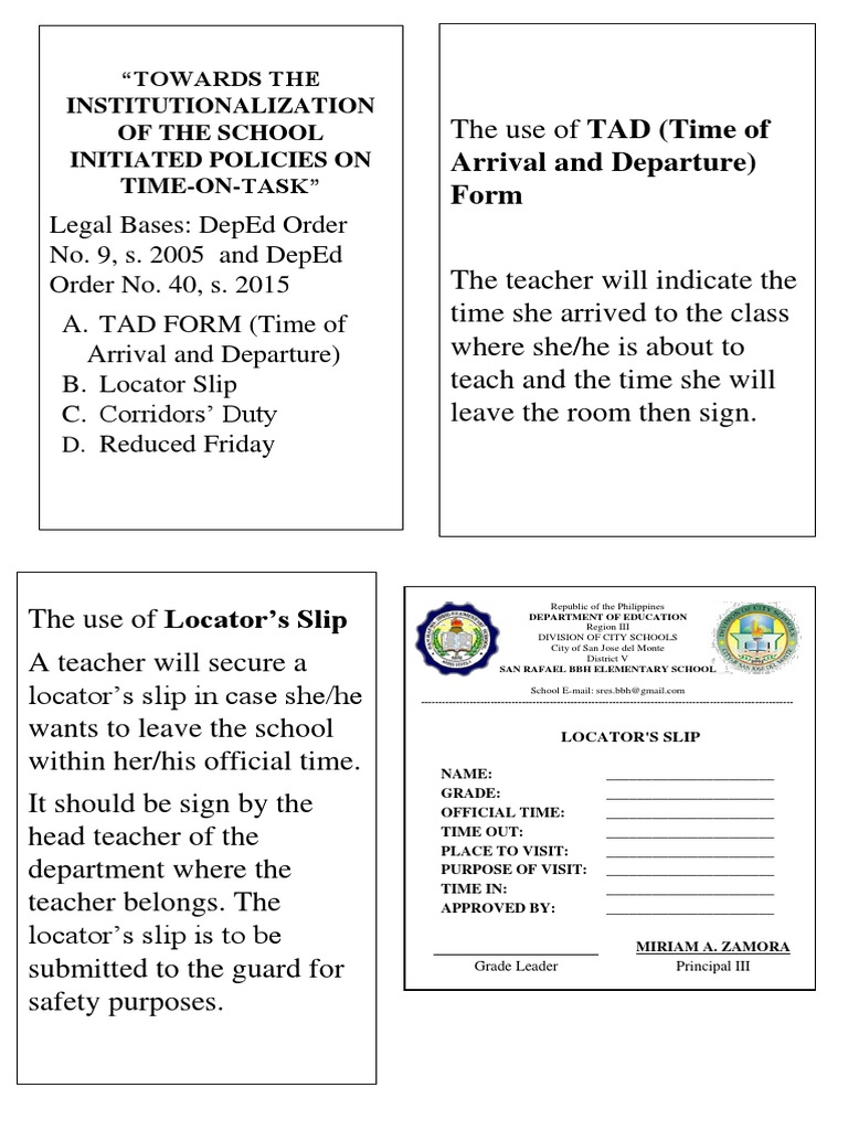 Teacher Locator Slip and TAD Form Guide | PDF | Philippines | Government