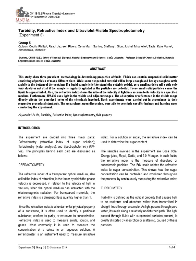 UV Spectrophotometry for Turbidity Analysis | PDF | Spectrophotometry ...