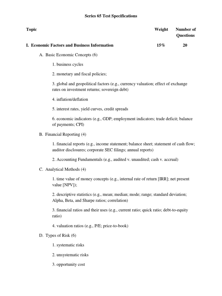 Series 65 Test Specs | PDF | Investment Fund | Stocks
