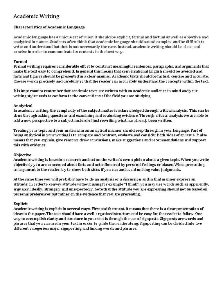 Academic Writing: Characteristics of Academic Language | PDF | Argument ...