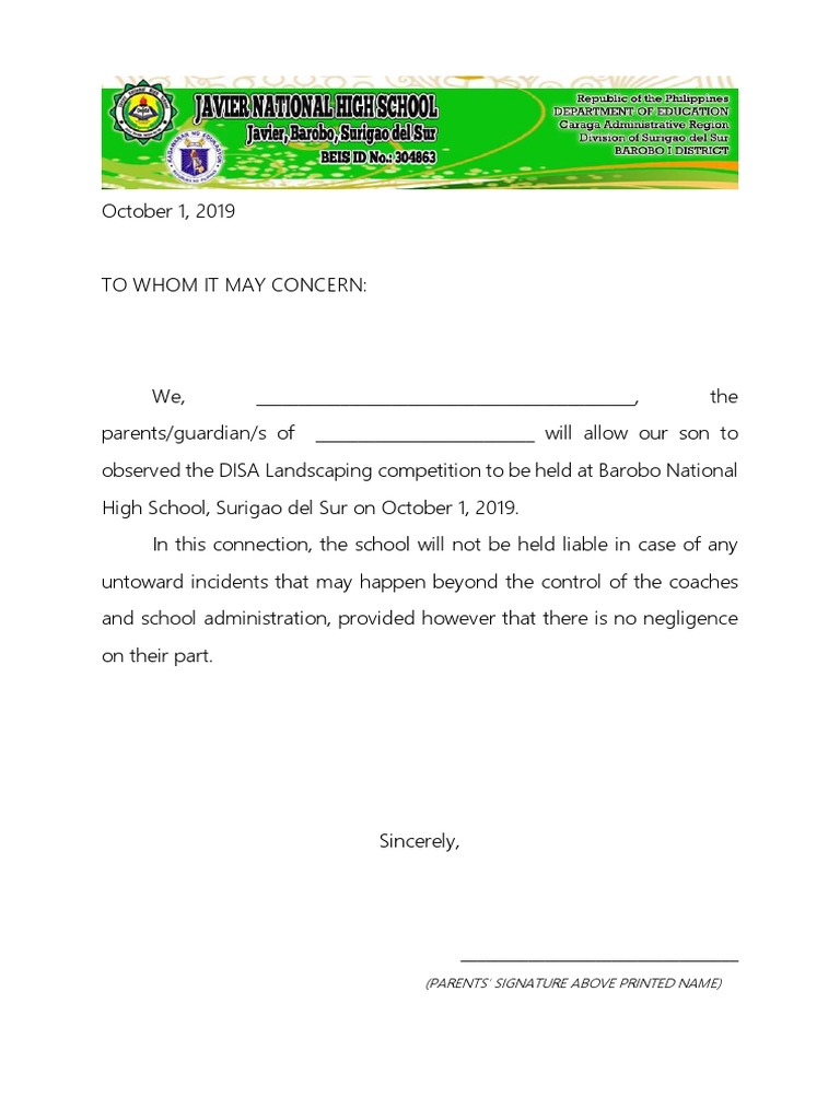 Parents' Signature Above Printed Name | PDF