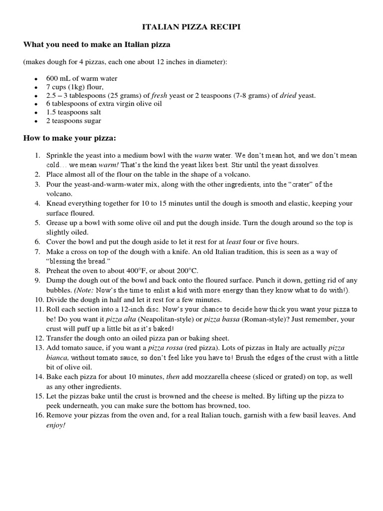 Italian Pizza Recipi What You Need To Make An Italian Pizza | PDF ...