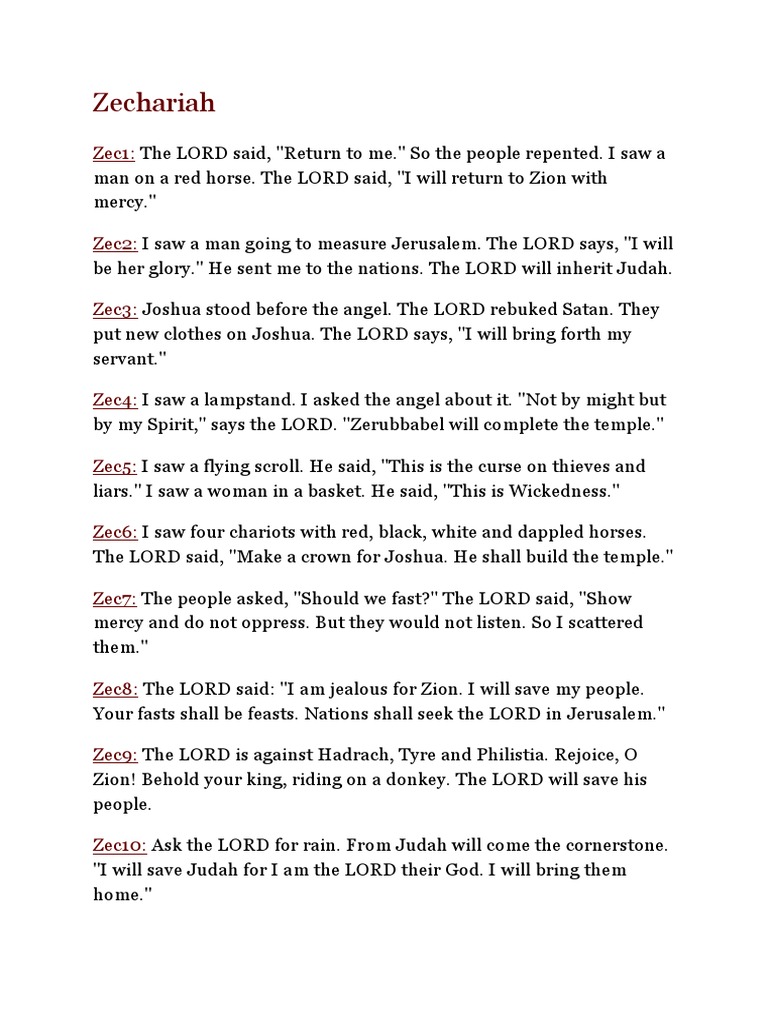 Summary of Zechariah's Prophecies | PDF