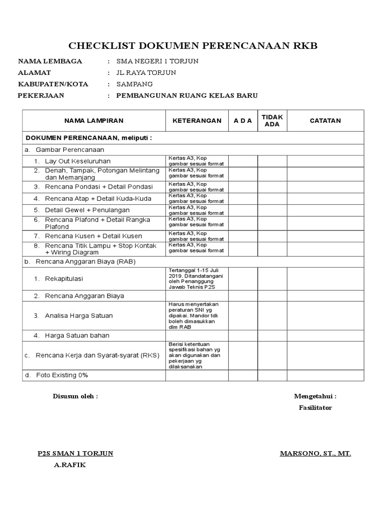 Contoh Punch List Pembangunan RKB | PDF