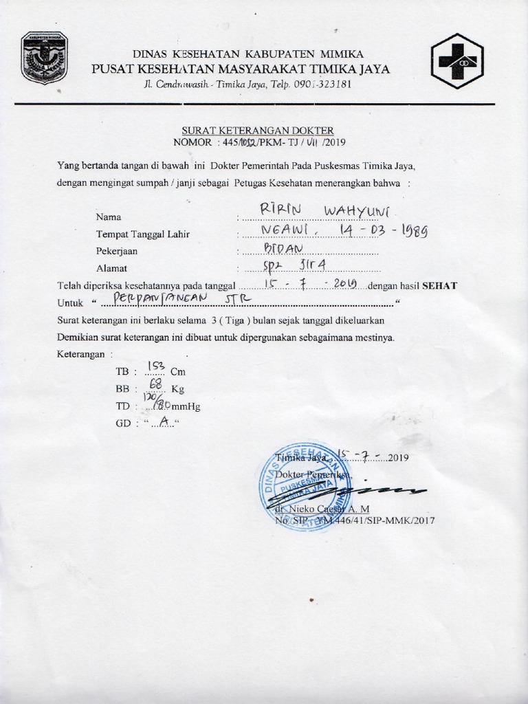 Surat Keterangan Dokter Ririn | PDF