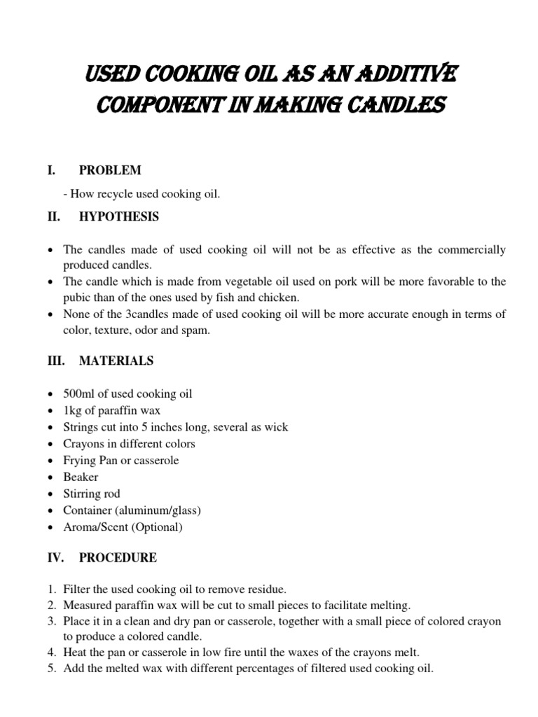 Making Candles from Used Cooking Oil | PDF