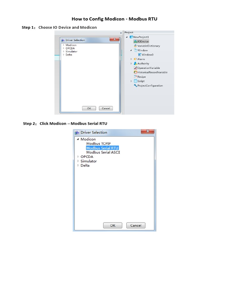 How To Config Modicon - Modbus RTU: Step 1 Choose IO Device and Modicon ...
