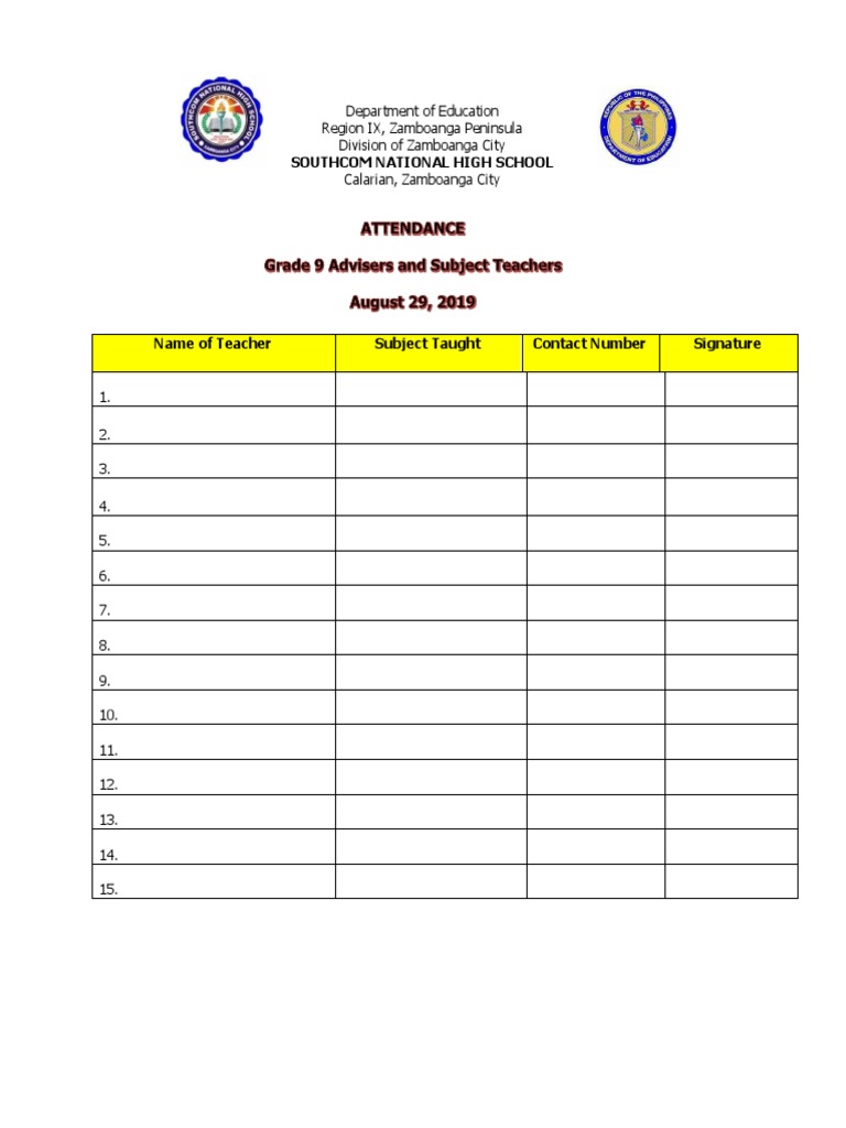 Attendance - Grade 9 | PDF