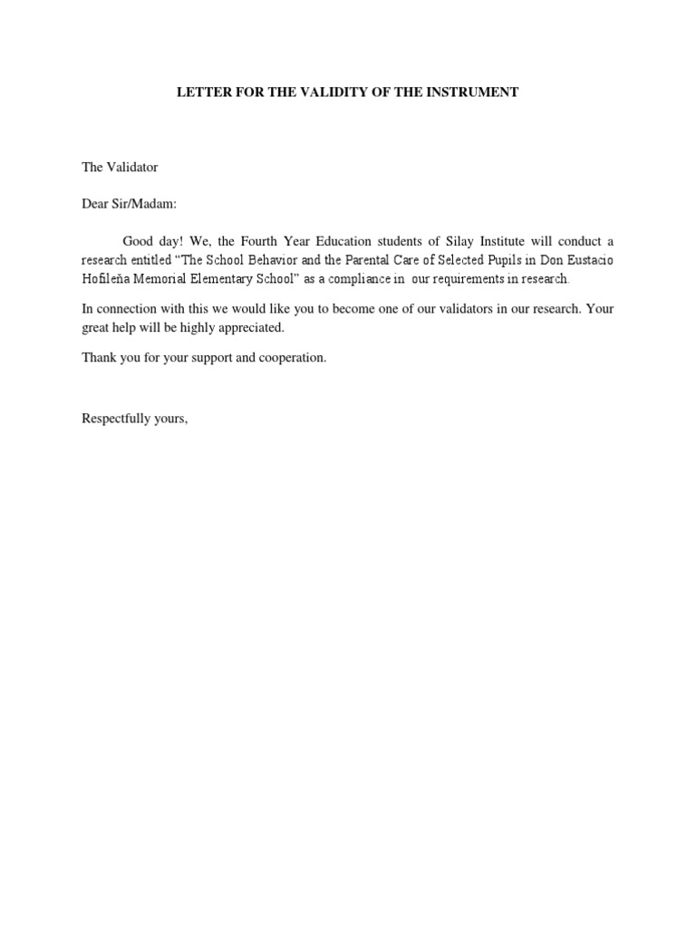 Validation Letter for Research Instrument | PDF | Entrepreneurship ...