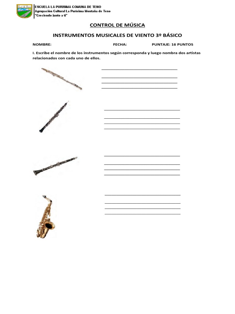 PRUEBA MUSICA 3º Instrumentos Musicales de Viento | PDF | Las artes ...