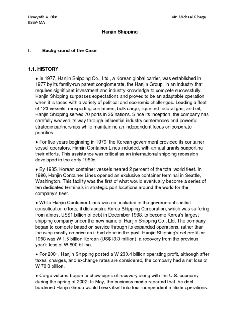 Hanjin Shipping Case Study | PDF | South Korea | World Politics