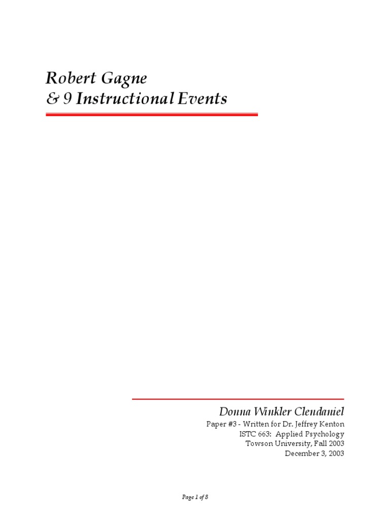 Robert Gagne & 9 Instructional Events: Donna Winkler Clendaniel | PDF ...