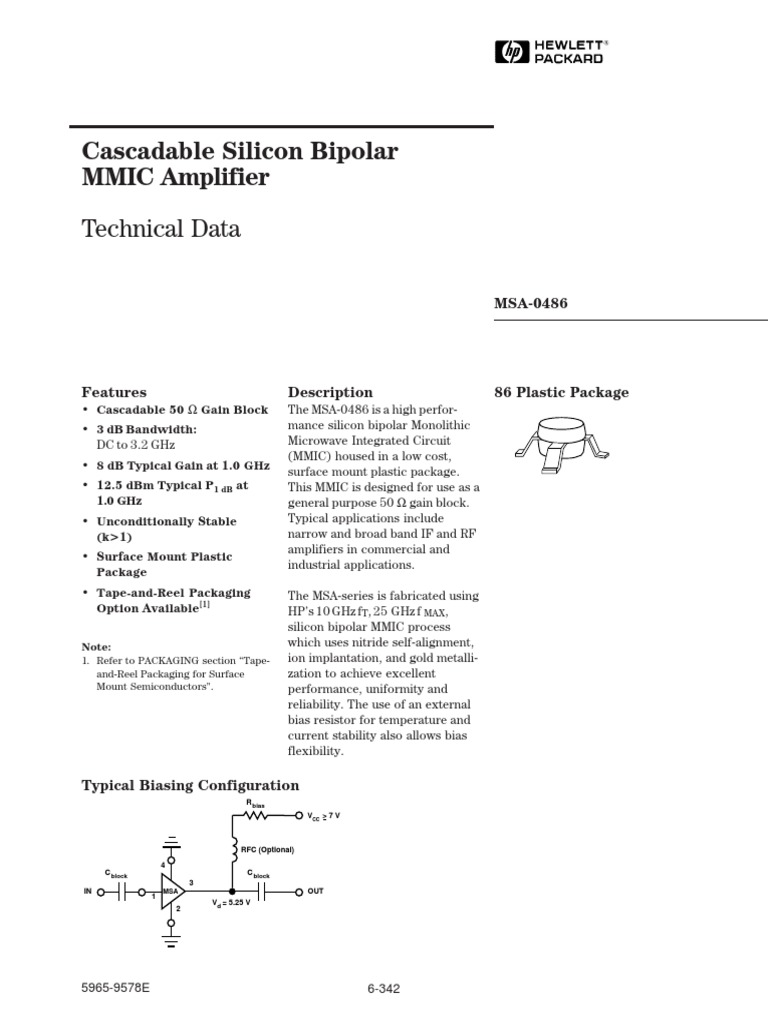 Cascadable Silicon Bipolar MMIC Amplifier: Technical Data | PDF | Amplifier | Bipolar Junction ...