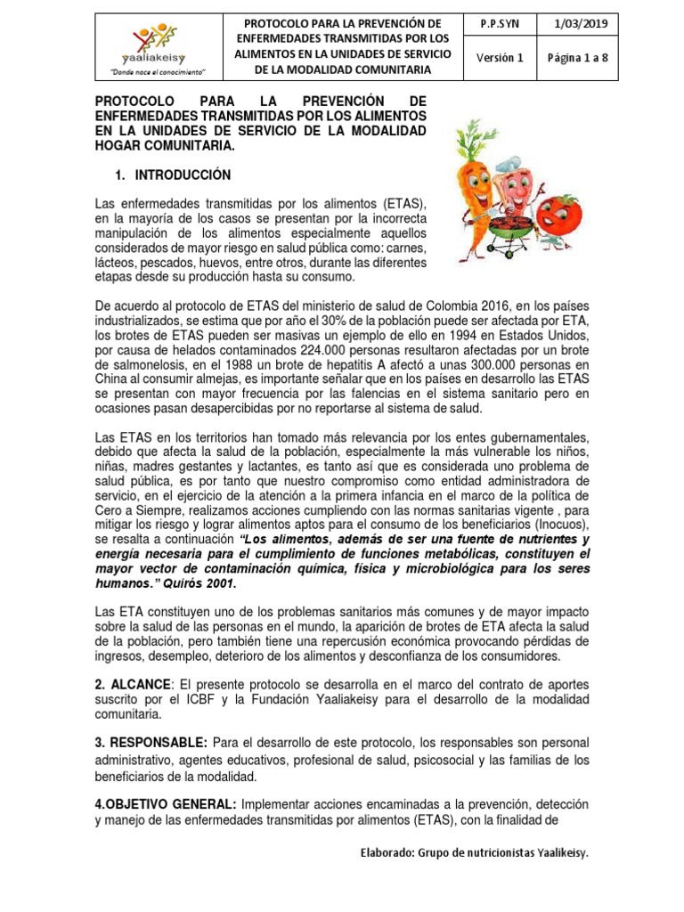 Protocolo de Prevención de ETAS | PDF | Diarrea | Alimentos