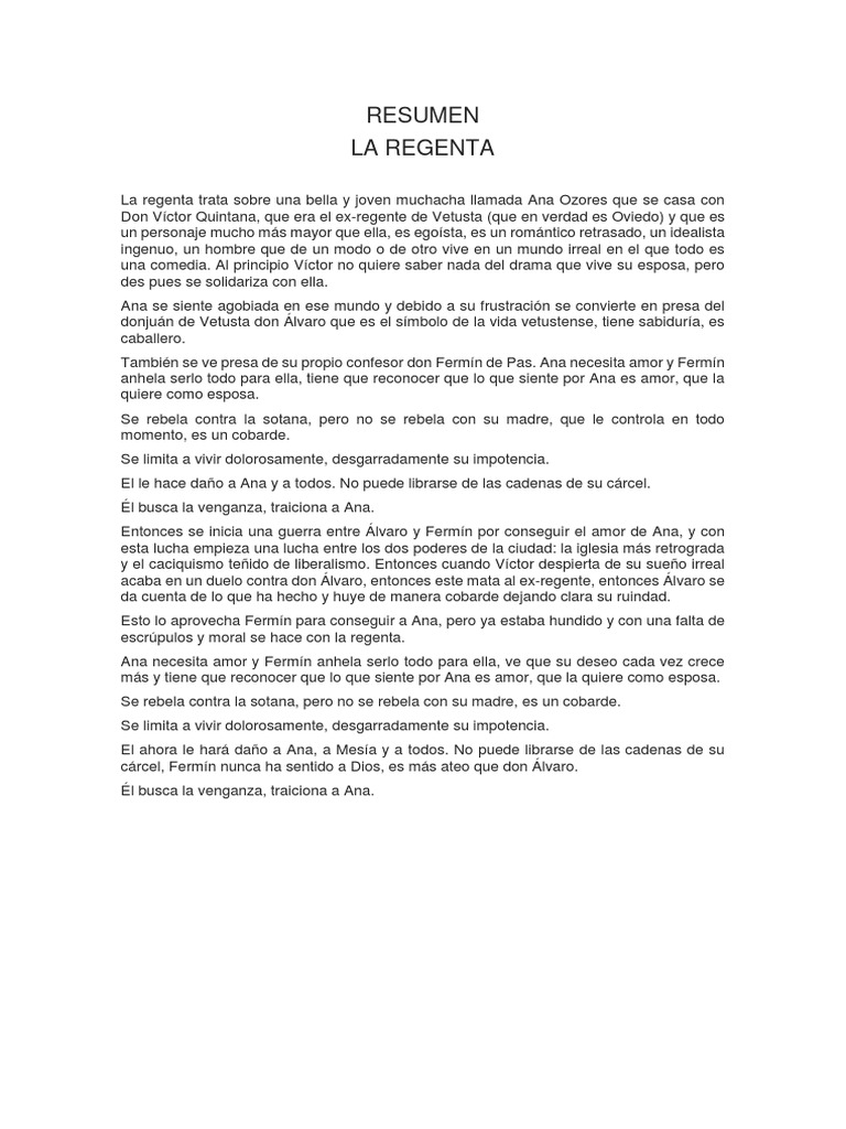 RESUMEN - La Regenta | PDF