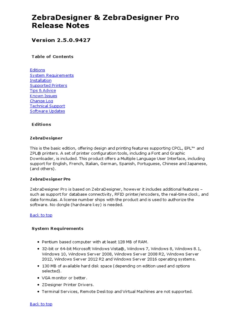 Zebradesigner Pro Release Notes v25094271 PDF | PDF | Remote Desktop ...