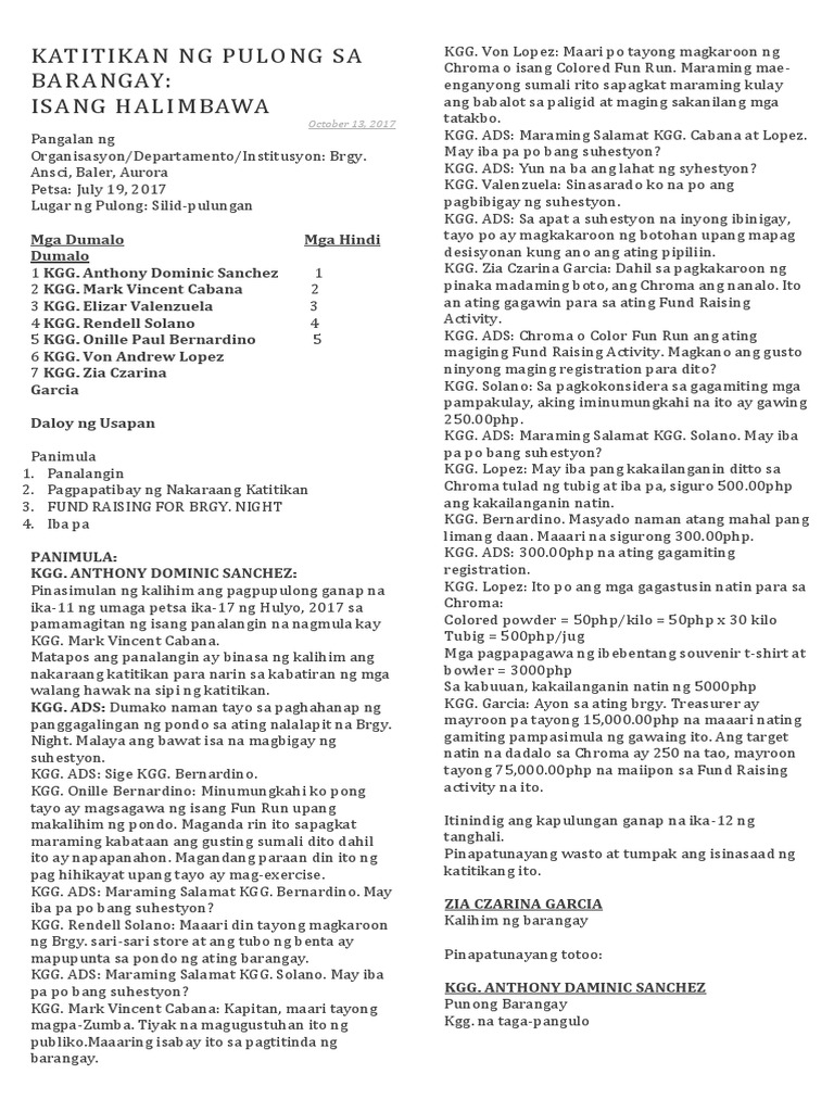 Halimbawa Ng Mga Katitikan Ng Pulong (1)