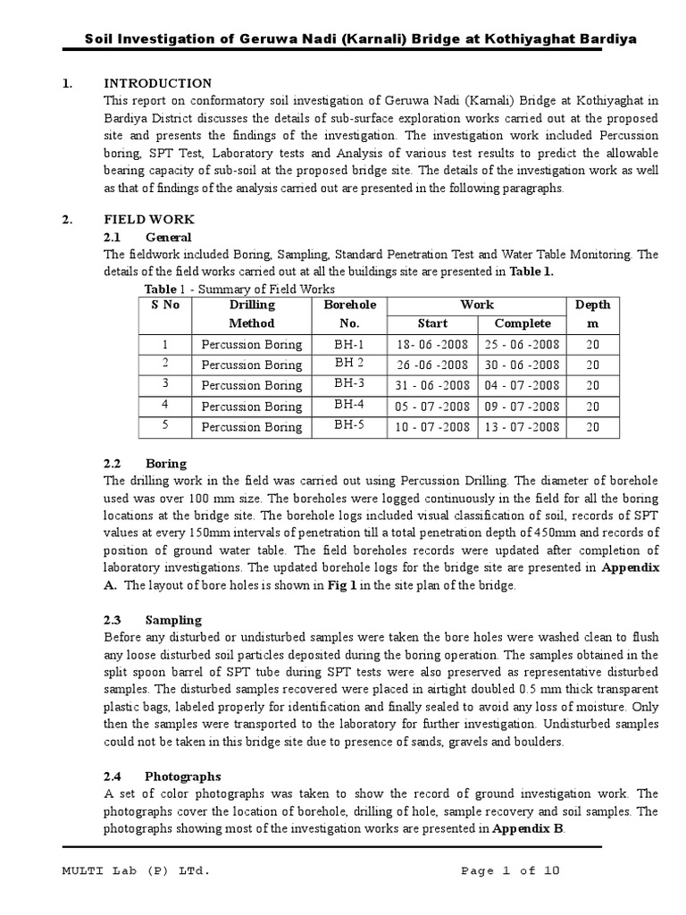 Soil Investigation of Karnali Bridge - Bardia - Kothiyaghat | PDF ...