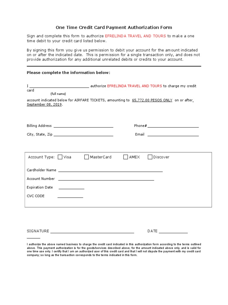 Authorization To Use Credit Card | PDF