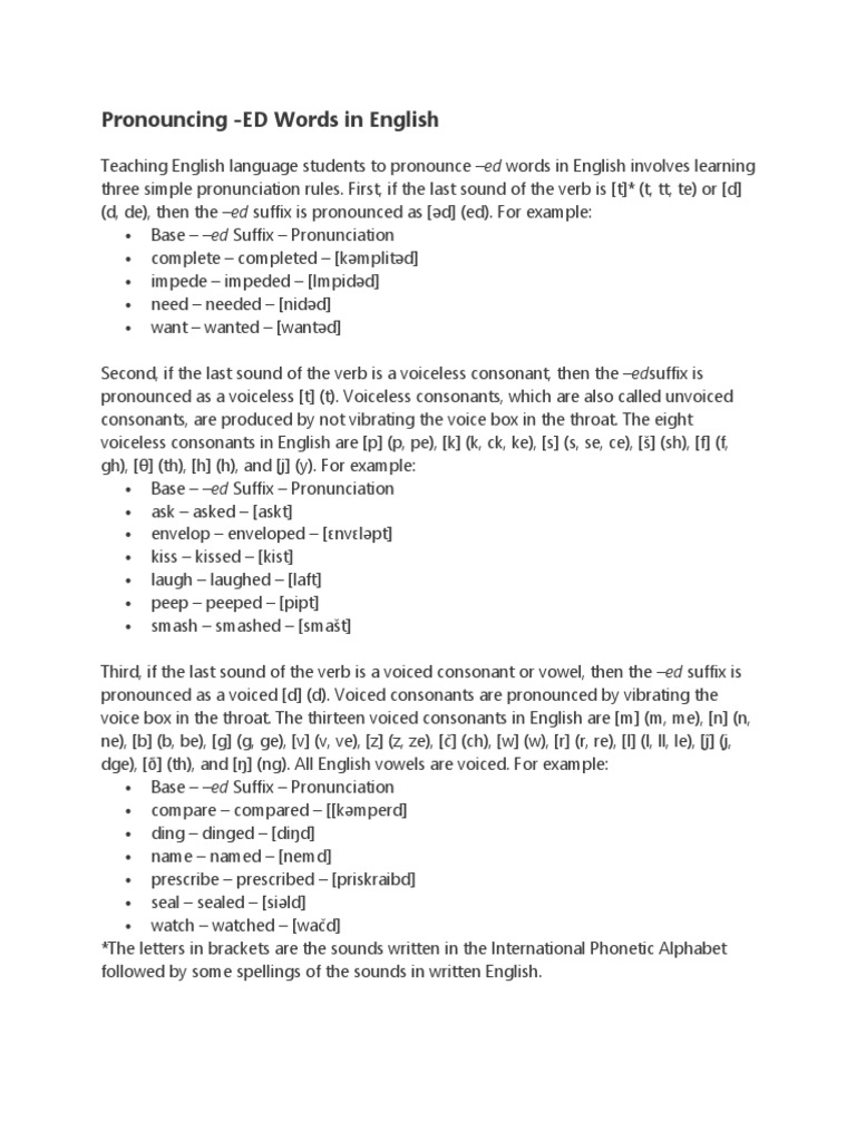 Pronunciation Rules for -ED Endings | PDF