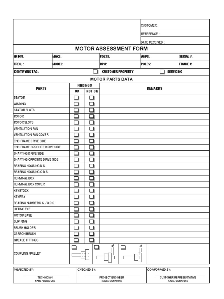 Motor Assessment Form: OK Not Ok Remarks Findings Parts | PDF