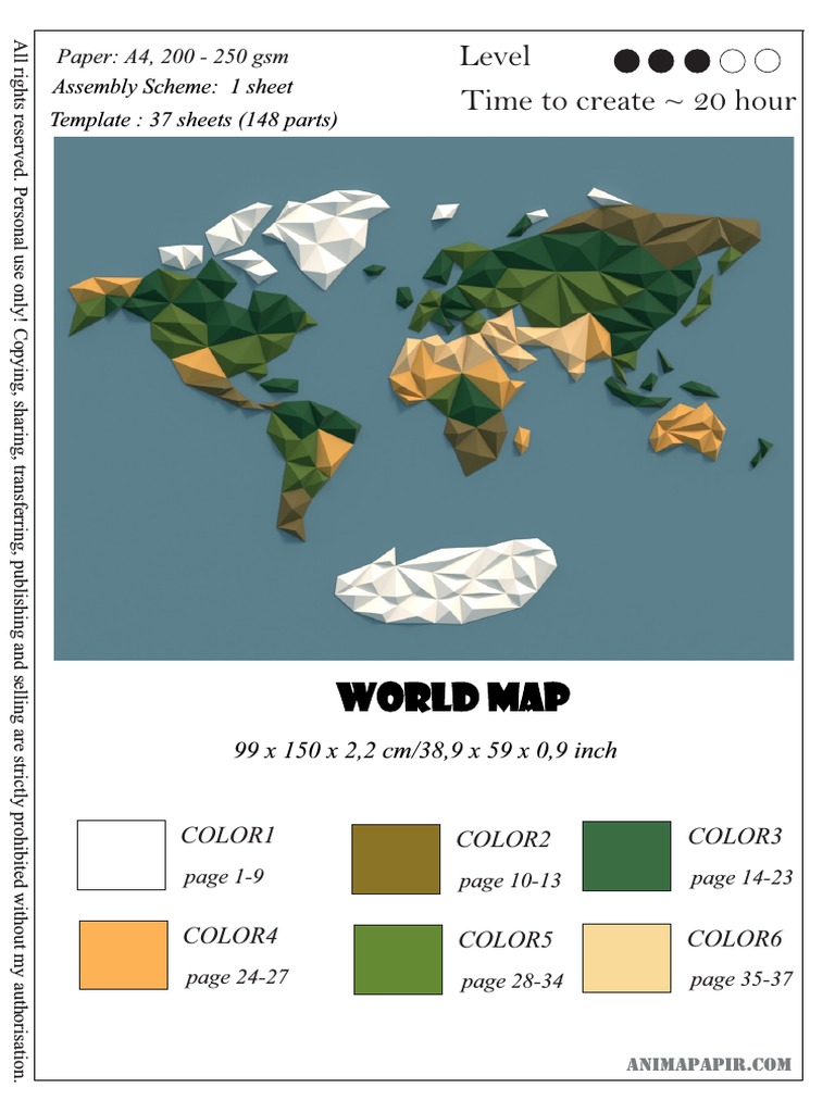 3D World Map Template PDF Download | PDF | Writing | Printing