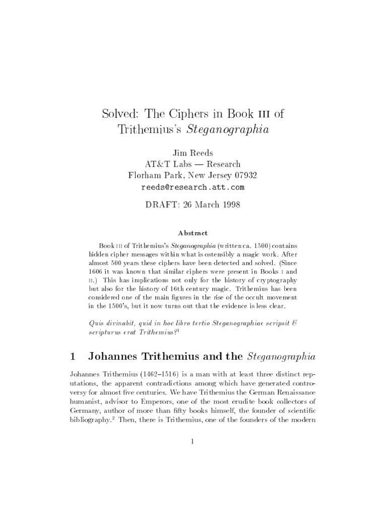 Trithemius' Cipher Decoded Magick Alchemy Crypto | PDF