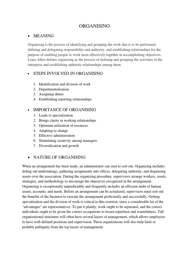 Meaning: Organising | PDF | Organizational Structure | Business
