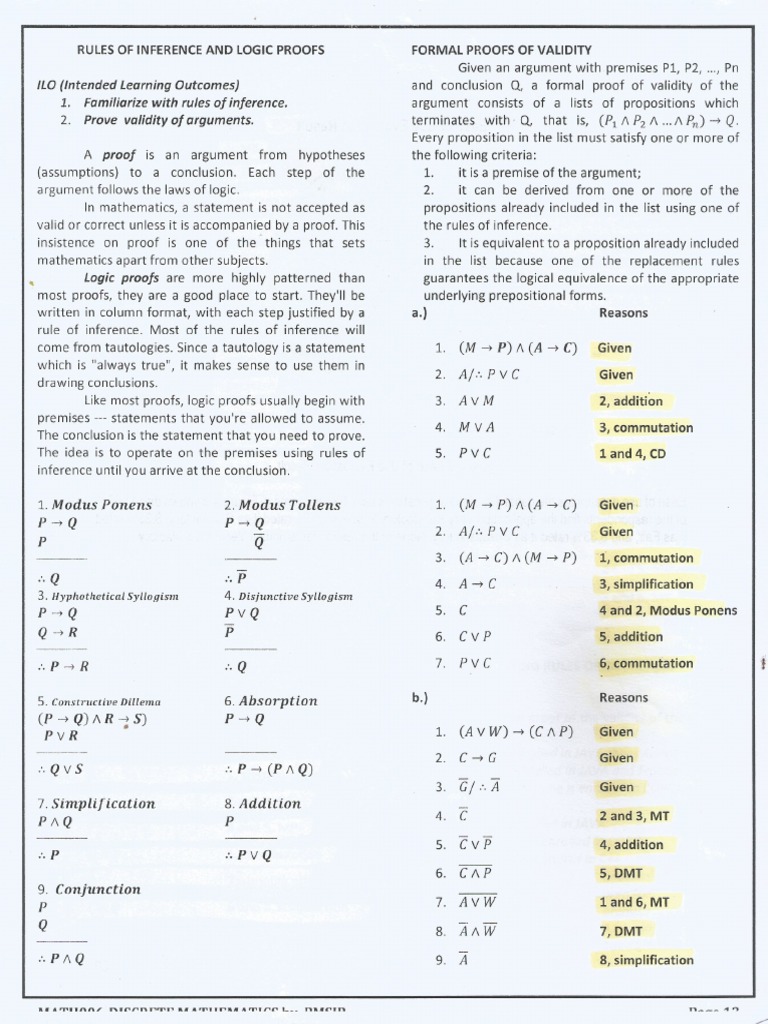 Math 006 - Rules of Inference PDF | PDF
