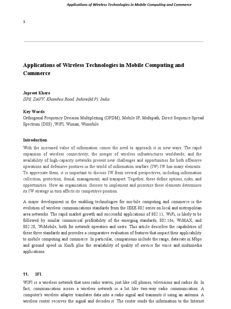 Applications Of Wireless Technologies In Mobile Computing And Commerce Download Free Pdf Wi