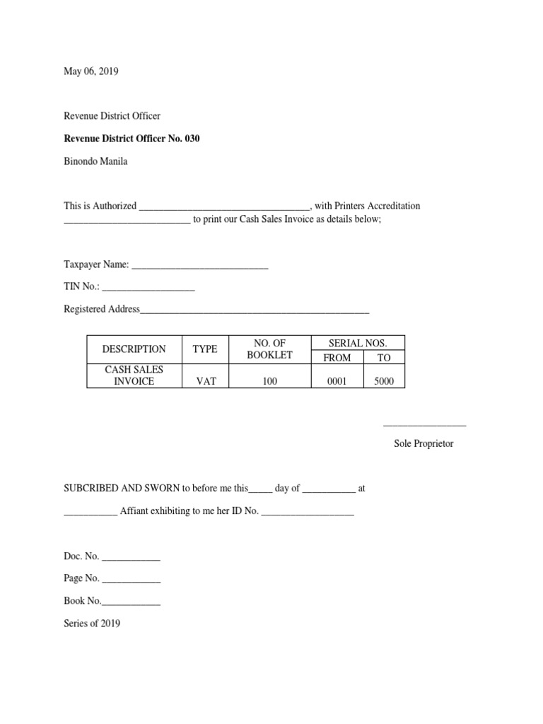 Cash Sales Invoice Authorization Form | PDF
