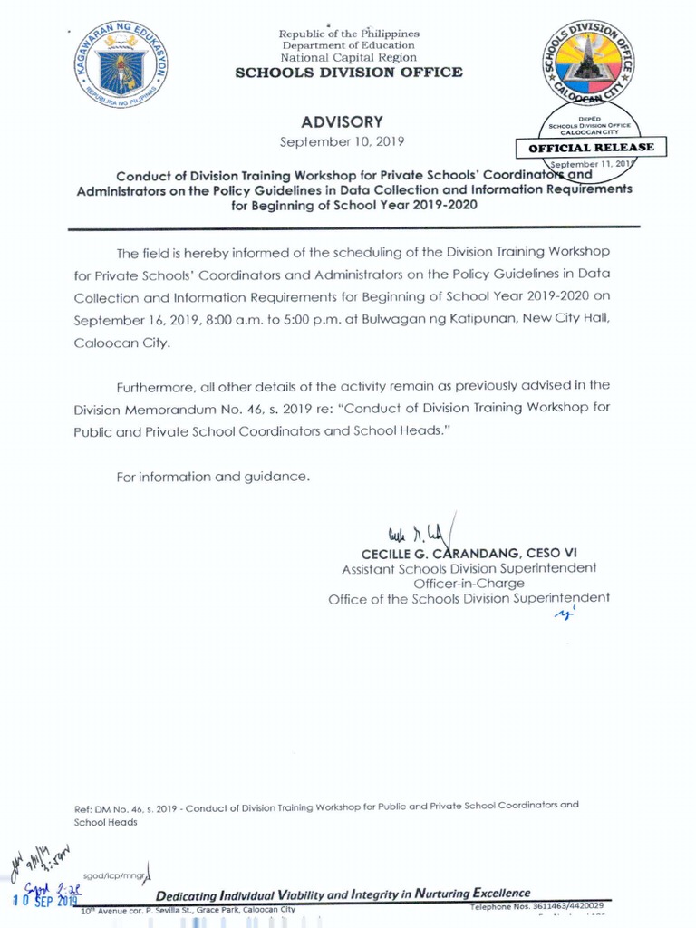 Advisory: Schools Division Office | PDF | Business