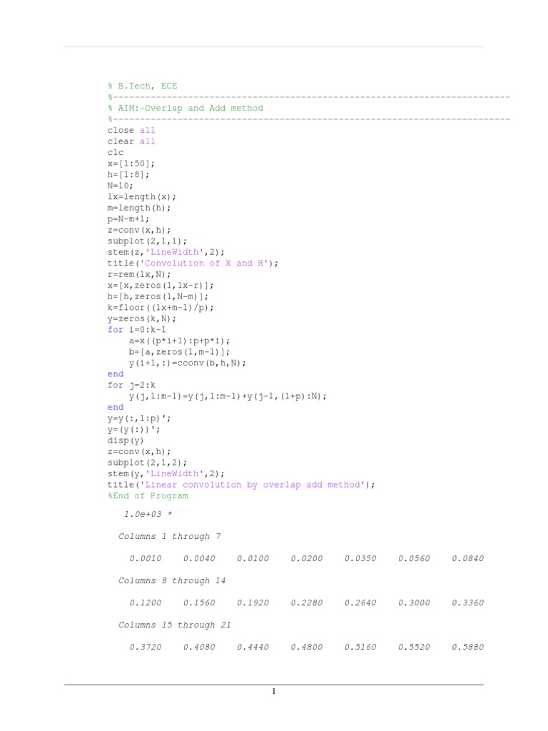 Overlap Add Method Program in Matlab | PDF