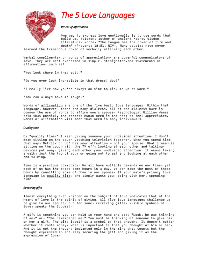 The 5 Love Languages: Words of Affirmation | PDF | Love | Thought