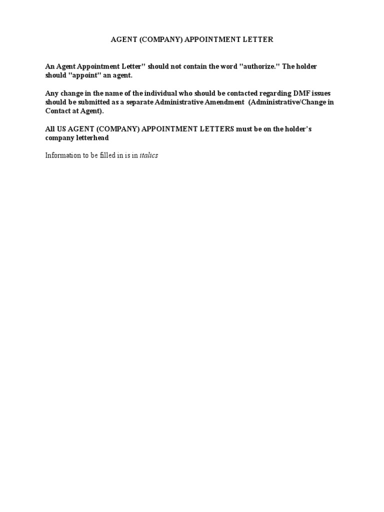 U.S. Agent Appointment Letter Template | PDF