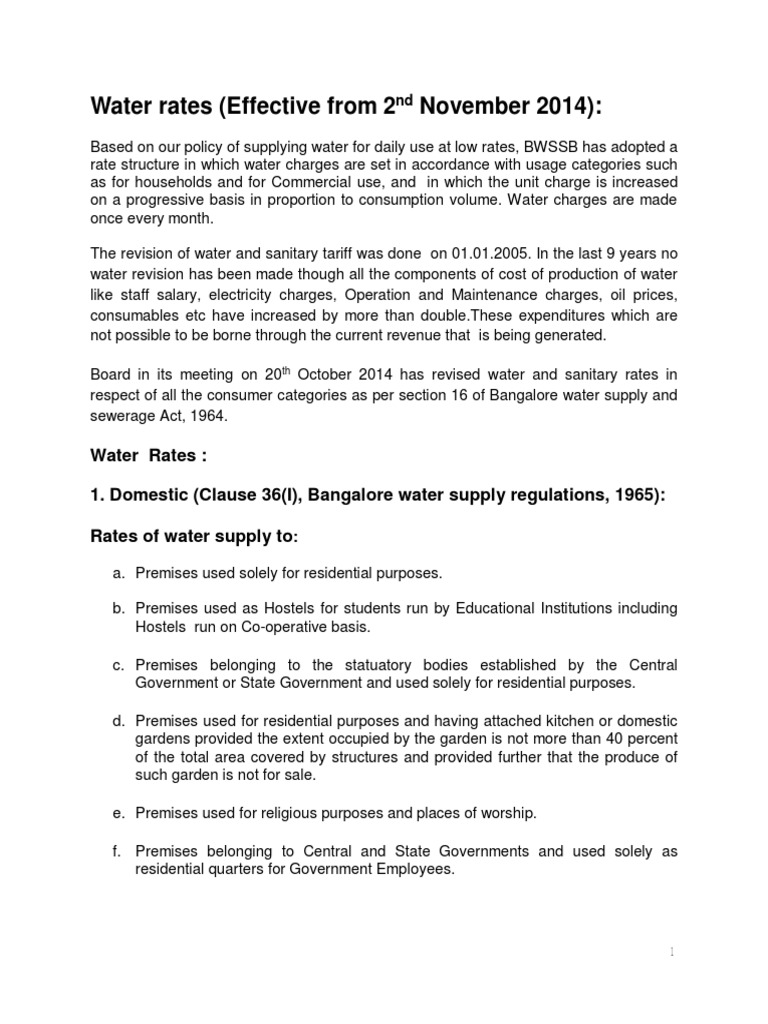 BWSSB Water Charges | PDF | Water Supply | Nature