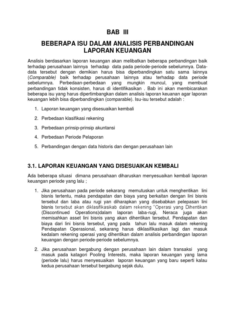 BAB III ALK Beberapa Isu Dalam Analisis Perbandingan Laporan Keuangan | PDF