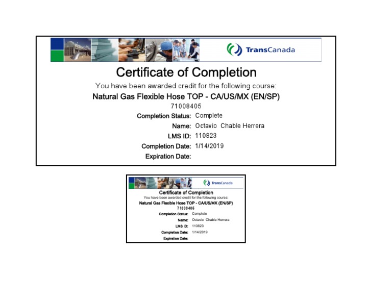 Certificate of Completion: Natural Gas Flexible Hose TOP - CA/US/MX (EN ...