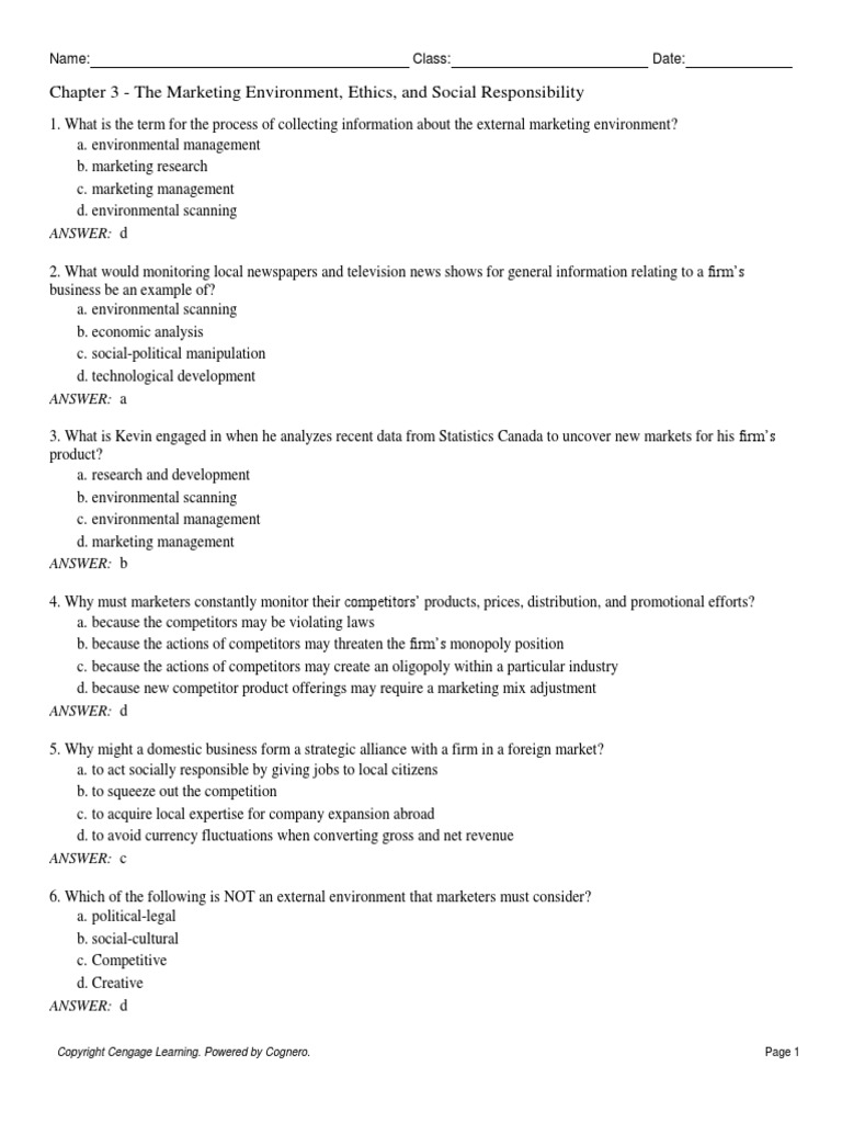 Chapter 3 The Marketing Environment Ethics and Social Responsibility ...