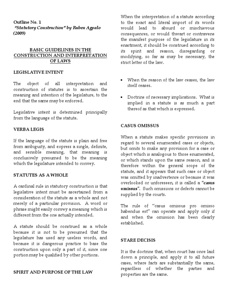 Outline 1 StatCon | PDF | Statutory Interpretation | Precedent