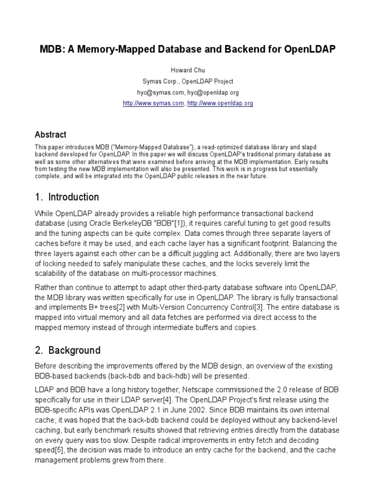 MDB: A Memory-Mapped Database and Backend For Openldap | PDF | Cache (Computing) | File System